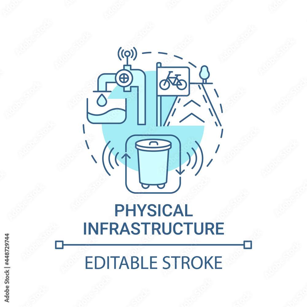 Physical infrastructure blue concept icon. Physical structures abstract ...