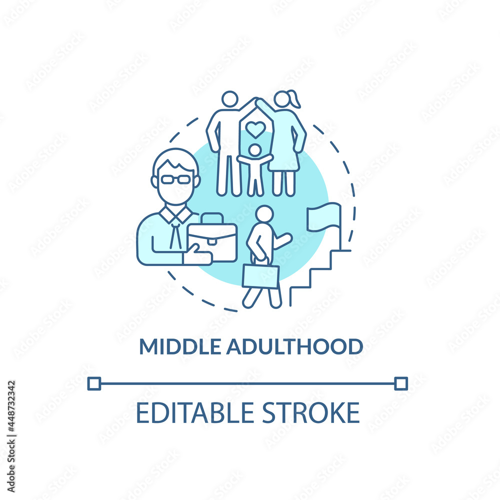 Middle adulthood development concept icon. Lifecycle process. Family ...