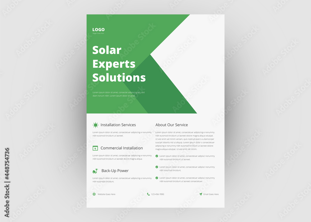 Solar energy flyer template. Save energy poster leaflet design. Go ...