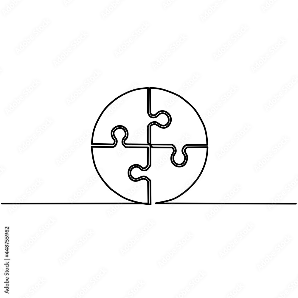 Continuous line drawing of puzzle, jigsaw circle, problem solving ...