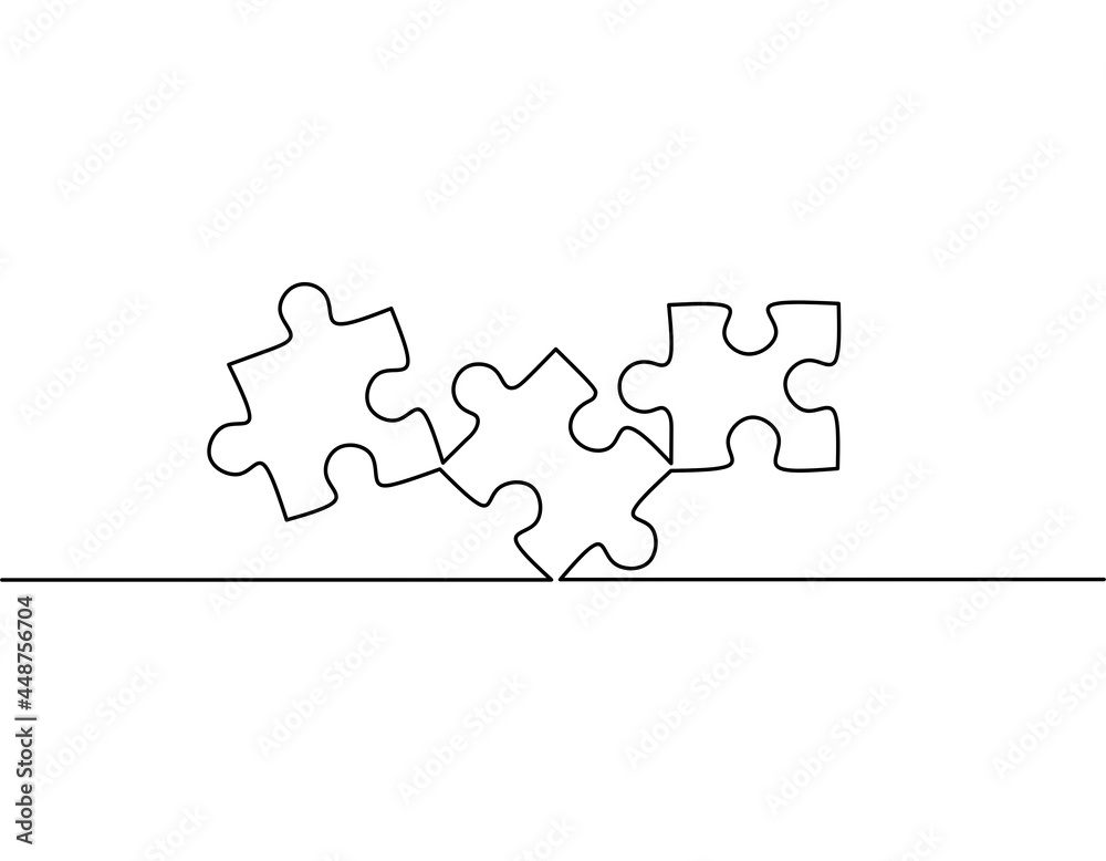 Continuous line drawing of puzzle, pieces problem solving business ...