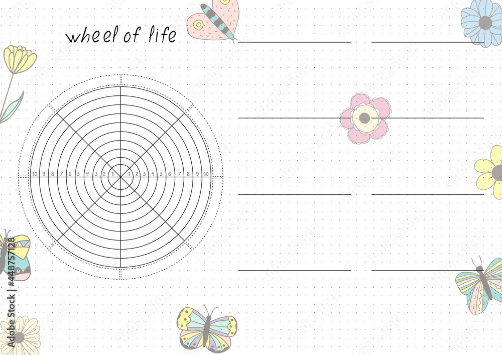Printable A4 paper sheet with Wheel of Life - diagram with blank lines ...