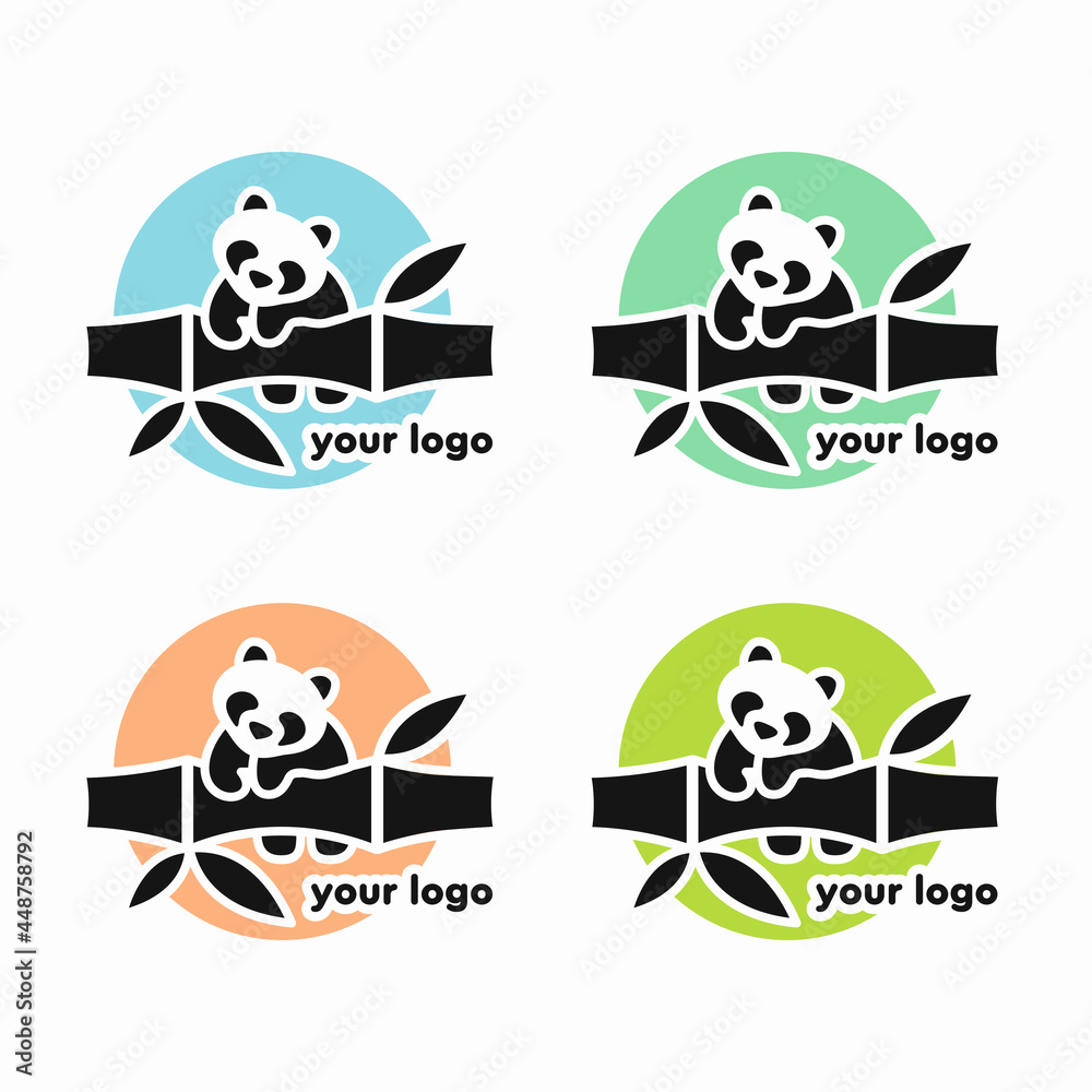 Logo with a cute panda. Set of colored logos with panda. Logo for a ...