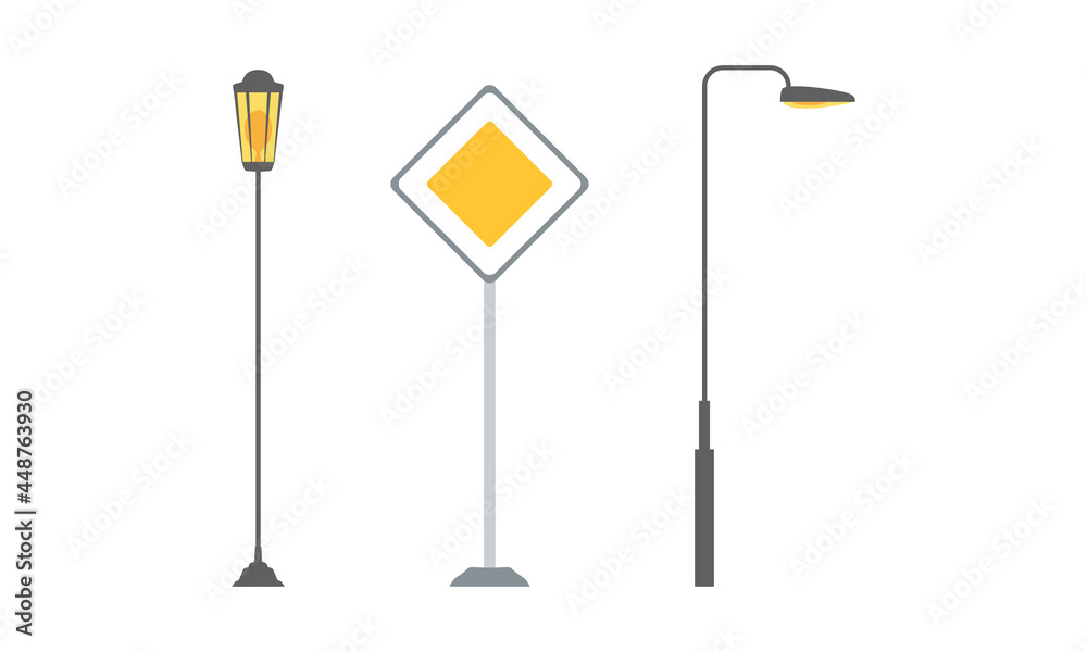 Street Light Post and Traffic or Road Sign as City Landscape Element ...