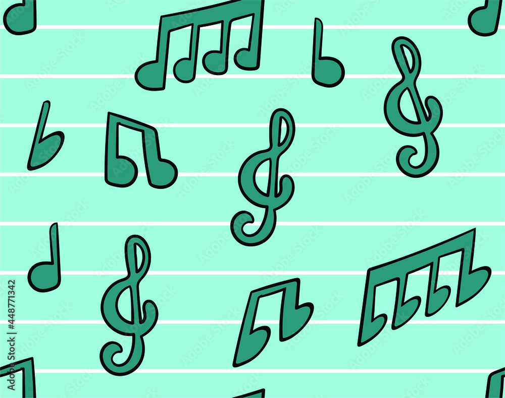 Vector seamless pattern with hand drawn music notes in pop art and ...