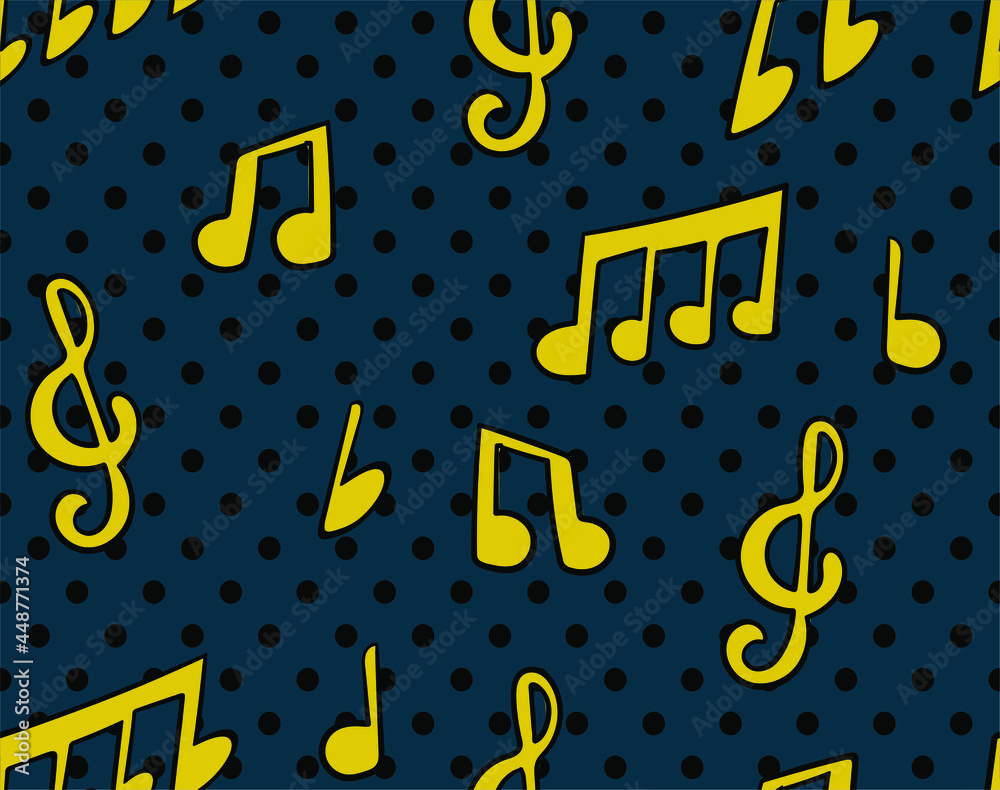 Vector seamless pattern with hand drawn music notes in pop art and ...
