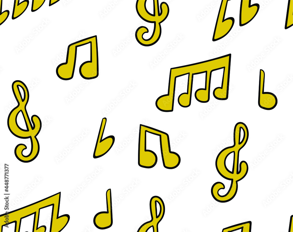 Vector seamless pattern with hand drawn music notes in pop art and ...