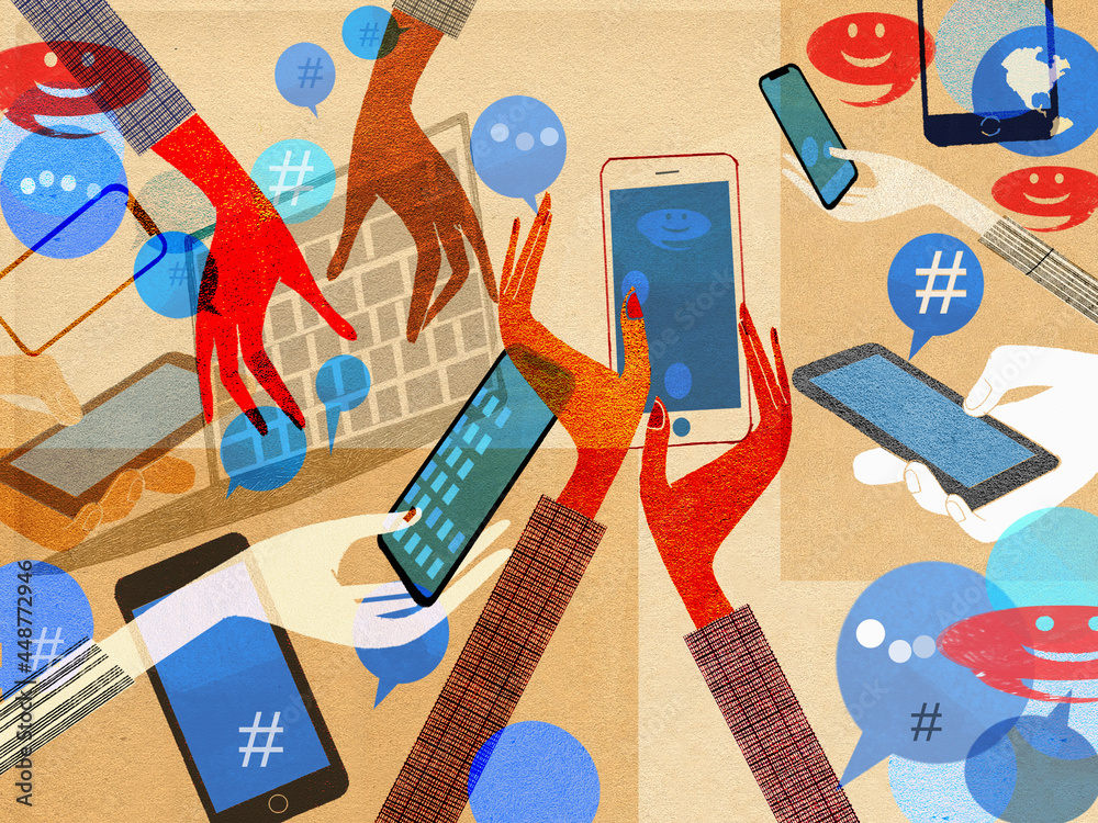 Digital devices being used for social media Stock Illustration | Adobe ...