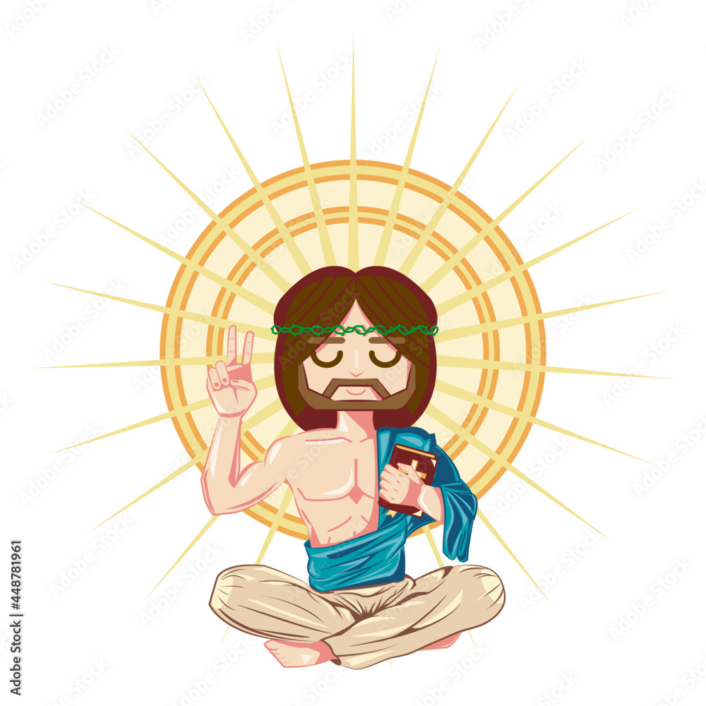 ilustracion de jesucristo meditando con una biblia Stock Vector | Adobe ...