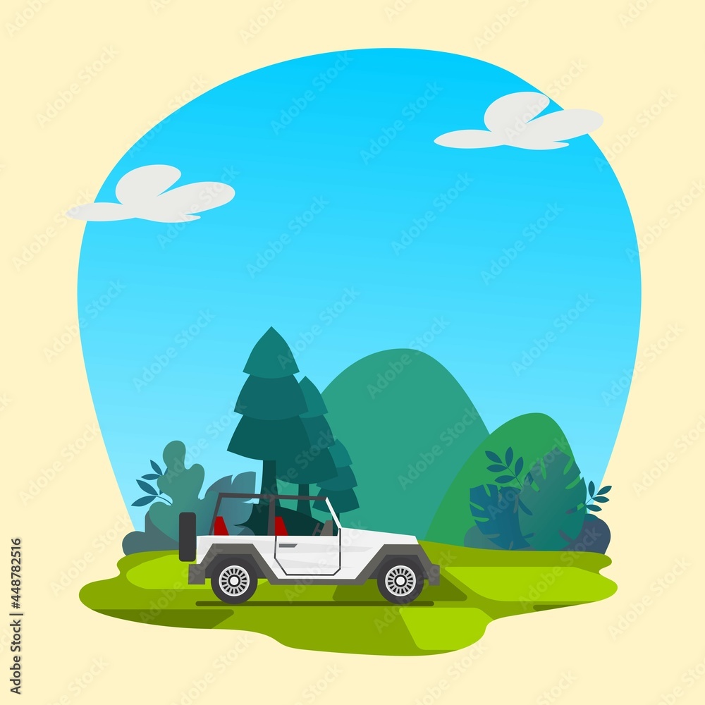 Colored car with nature background vector suitable for multiple purpose ...