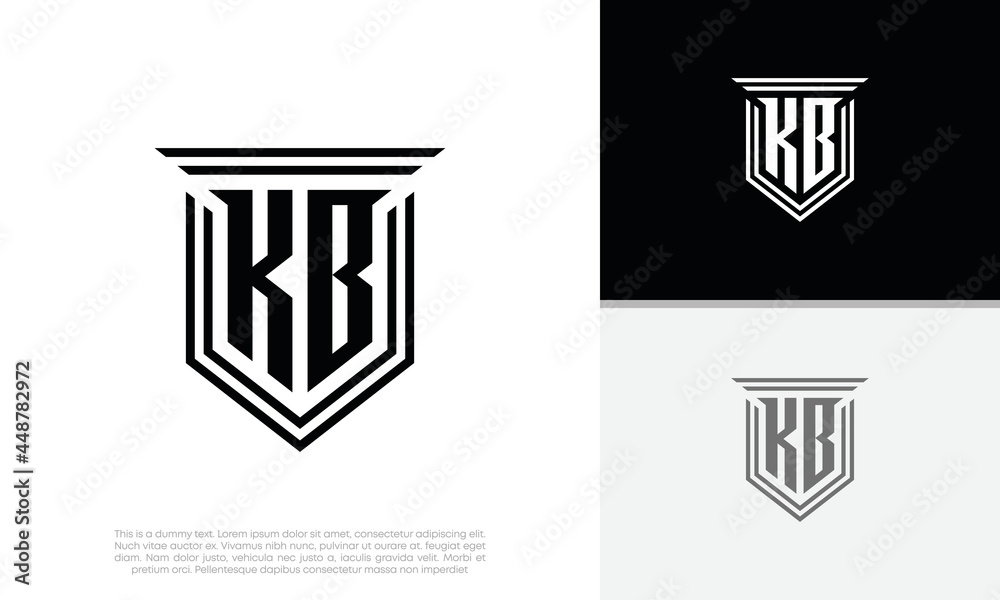 Initials KB logo design. Luxury shield letter logo design. เวกเตอร์ ...