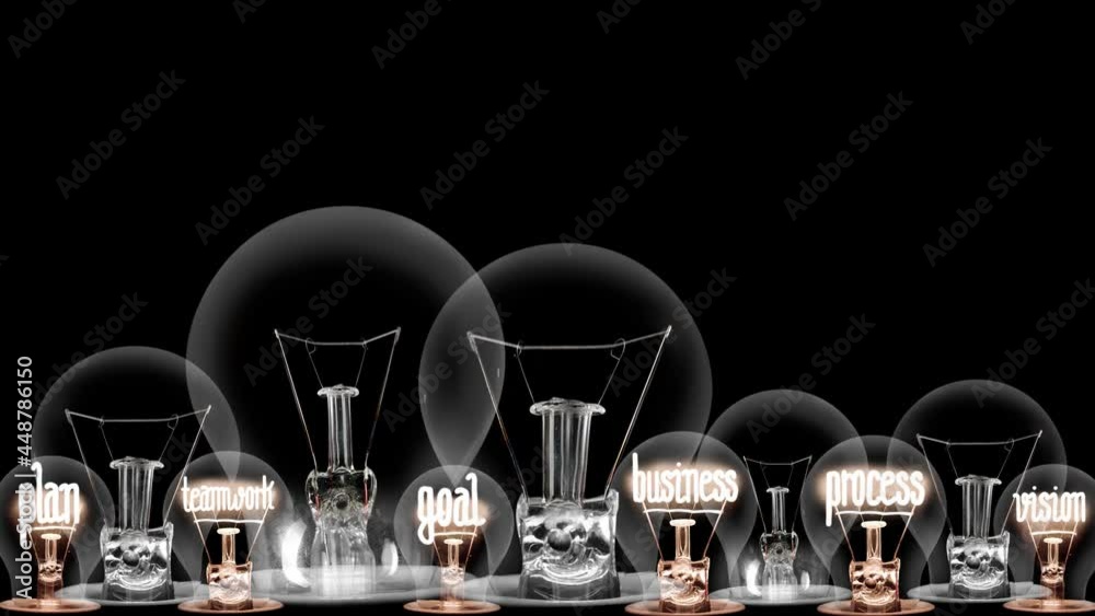 Light bulbs going from dark to light with Change Management, Strategy ...