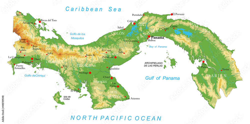 Panama physical map Stock Vector | Adobe Stock