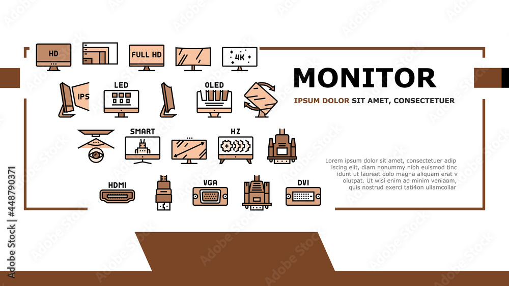 Computer Pc Monitor Landing Web Page Header Banner Template Vector ...