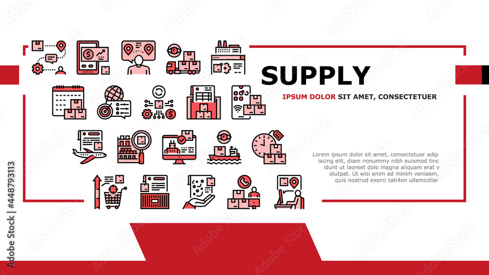 Supply Chain Management System Icons Set Vector. Optimization Of Supply ...