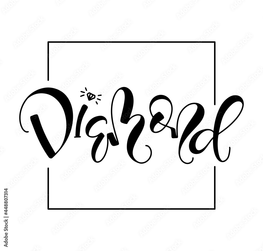 diamond, handwritten lettering, black vector illustration isolated on ...