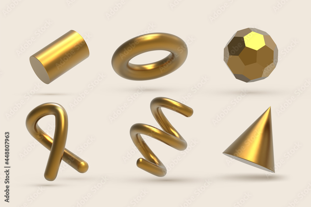 Realistic 3D Golden Geometric Shapes Objects. Realistic geometry ...
