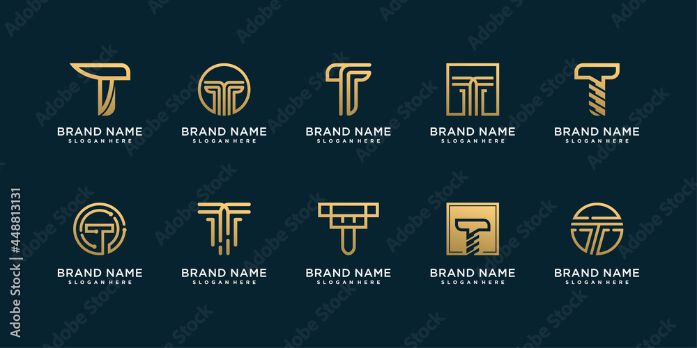 Set of letter T logo collection with golden abstract concept for ...