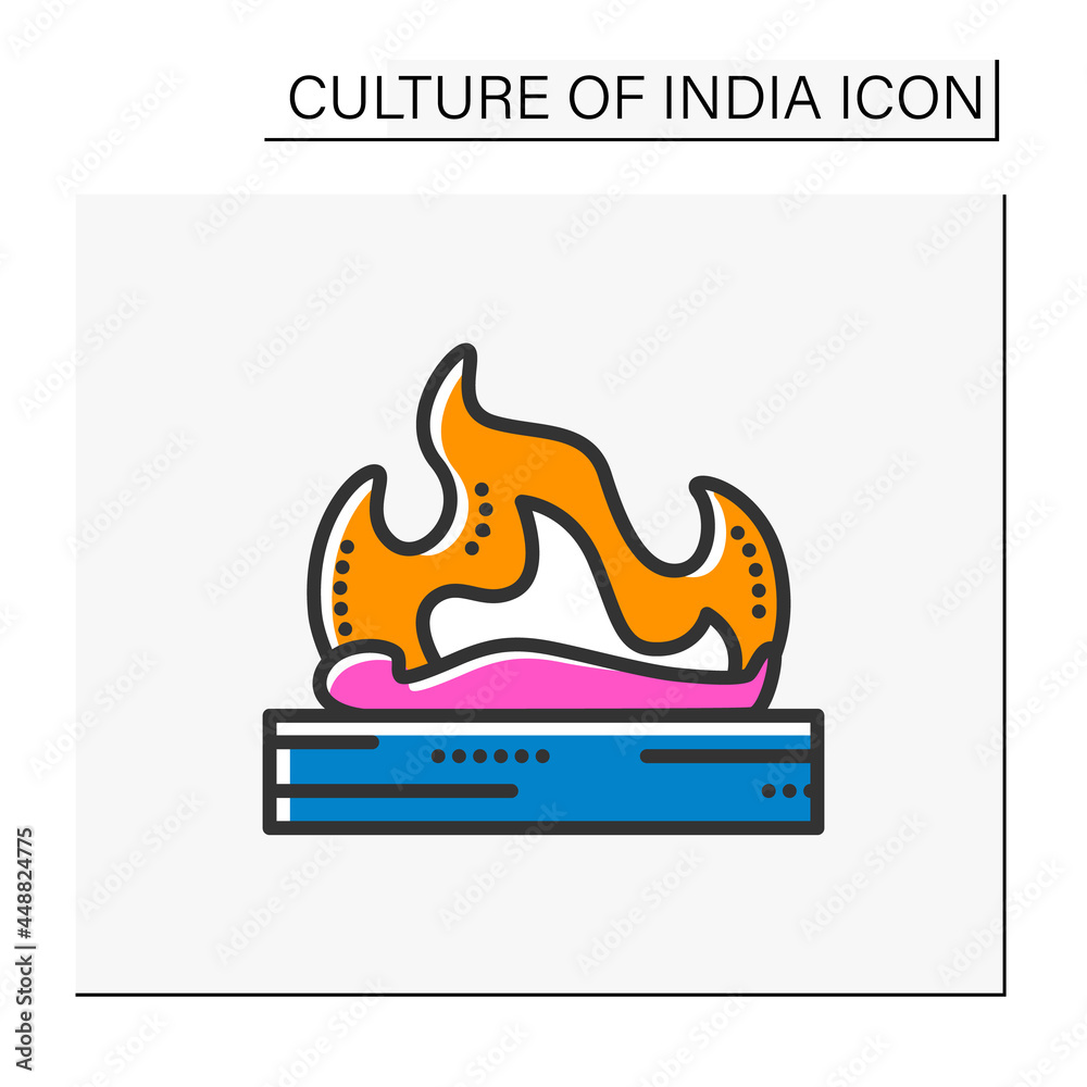 Hindu funeral color icon. Hindu Antyesti ritual. Body cremation. Last ...