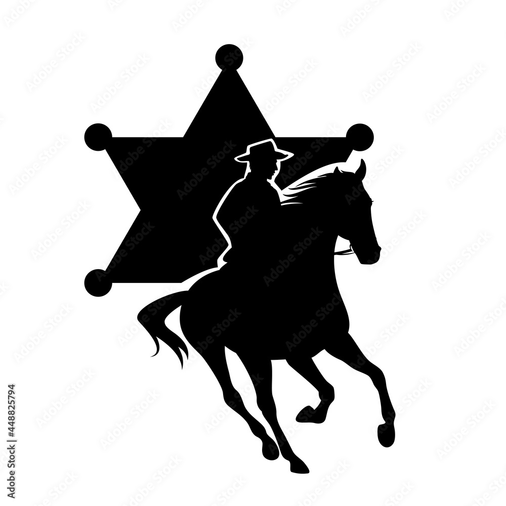 american sheriff officer riding horse and star shaped badge - wild west ...