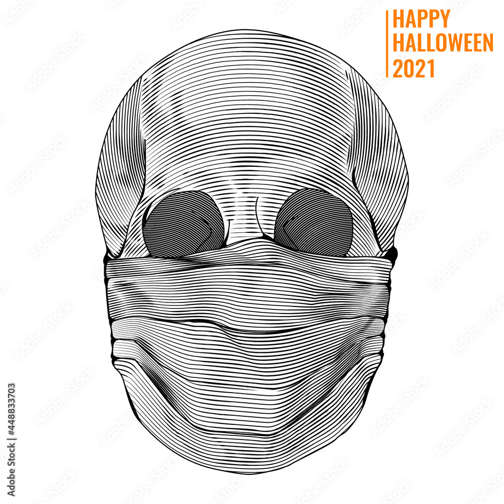 Human skull wearing a medical face mask for protection coronavirus ...
