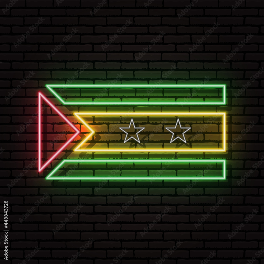 Neon sign in the form of the flag of Sao Tome and Principe. Against the ...