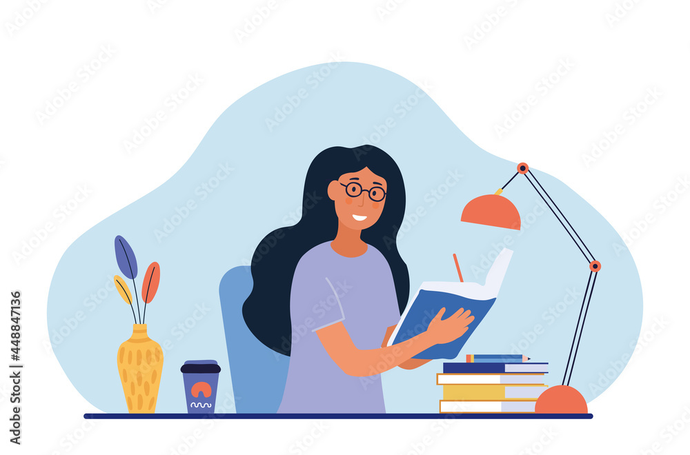 Girl diary concept. Woman write journal. Student studying with book ...