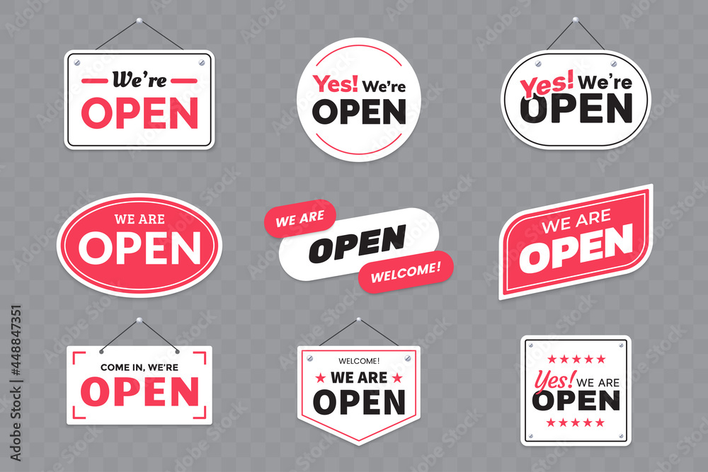 We are open signs collection. Open signage design for a business, shop ...