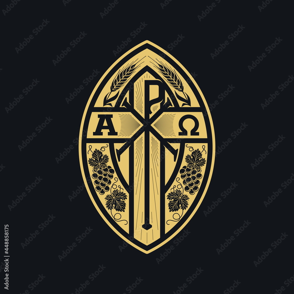 Christian illustration. Monogram of Jesus Christ - Chrismon. Wheat ears ...