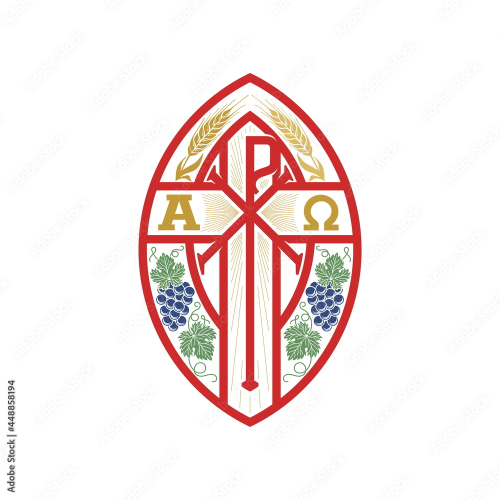 Christian illustration. Monogram of Jesus Christ - Chrismon. Wheat ears ...