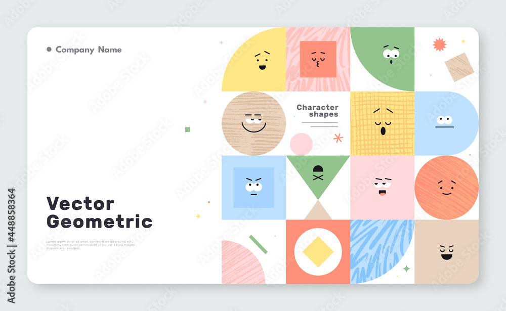 Vector banner with character geometric figures on white background ...