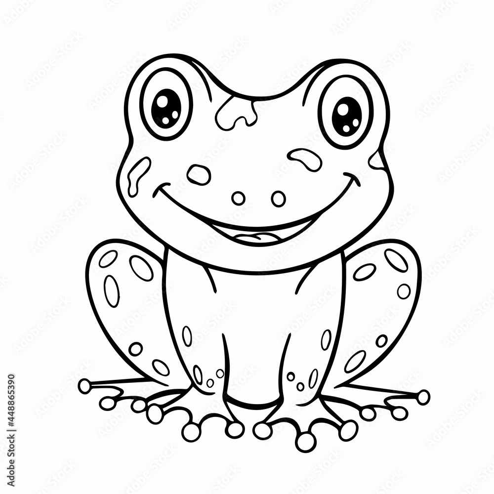Cute cartoon outline drawing frog. Kids coloring book. Vector ...