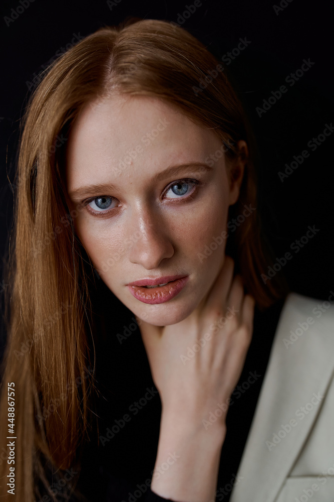 portrait red hair woman model in business suit Stock Photo | Adobe Stock