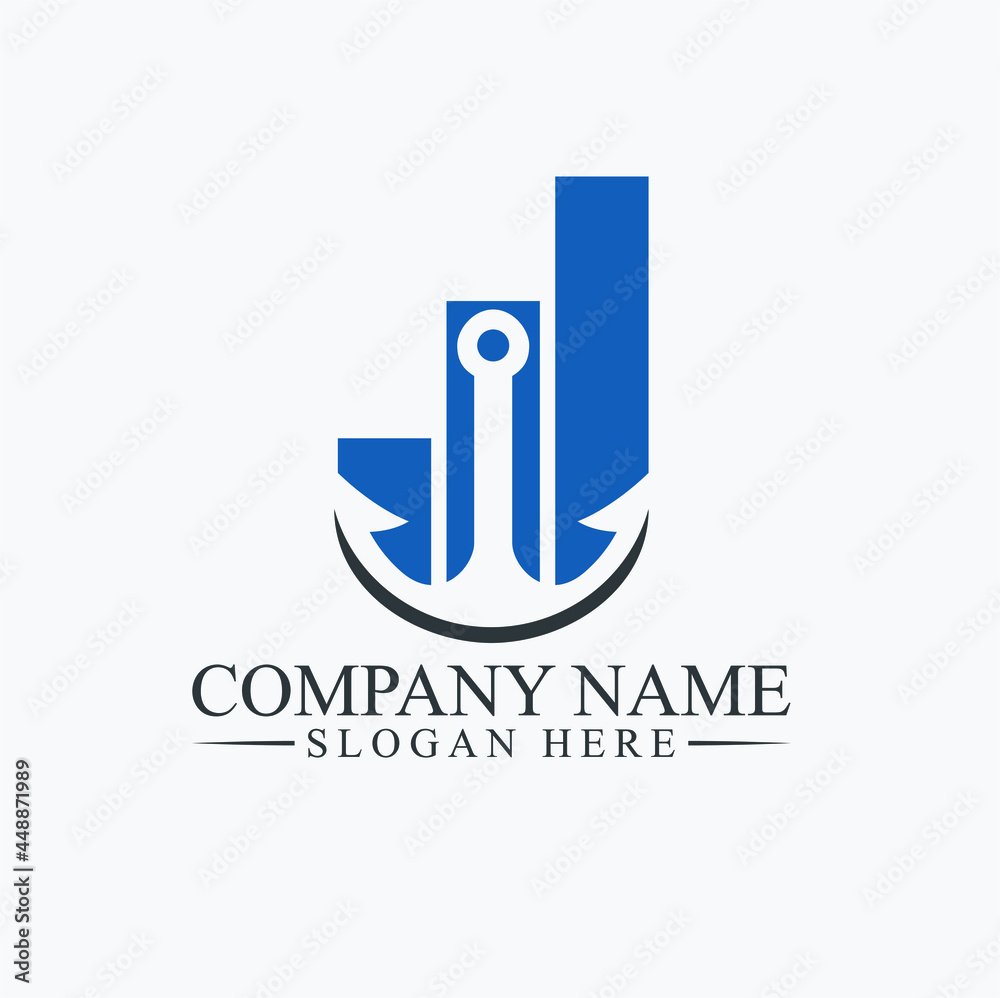 anchor illustration and upgrade graph, icons for finance and other ...