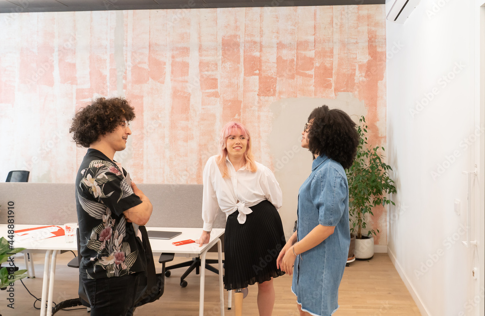 Positive Colleagues Conversation At Office Room Stock Photo | Adobe Stock