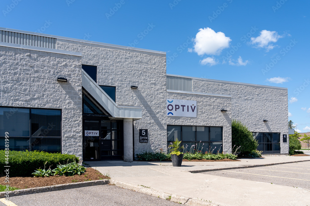 Optiv, logo, sign, Optiv Canada, head office, close up, Mississauga ...