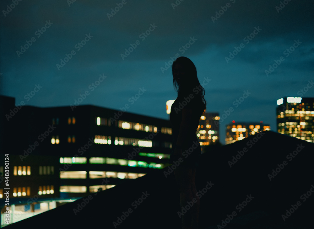 Girl With Night City View Stock Photo | Adobe Stock