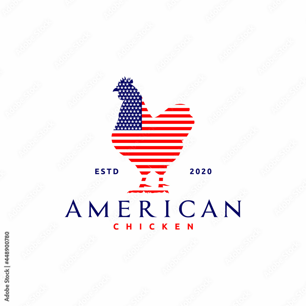 American Flag Chicken Rooster Logo Design Vector Inspiration Isolated ...