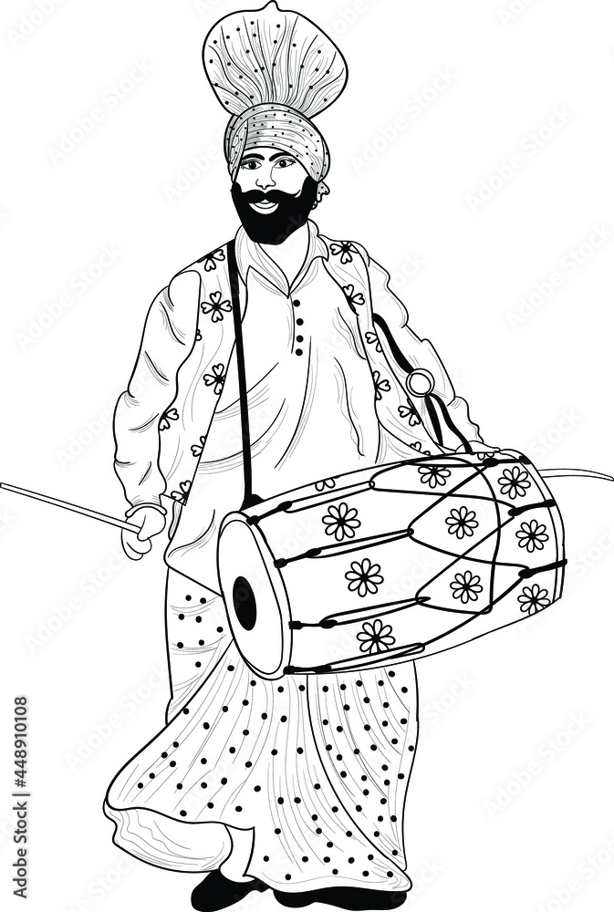 Vetor do Stock: Indian music instrument player wedding symbol. Two ...