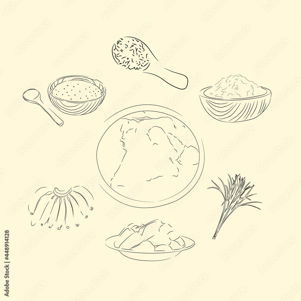 Kuah Tuhe And Ingredients Illustration Sketch Style, Traditional Food ...