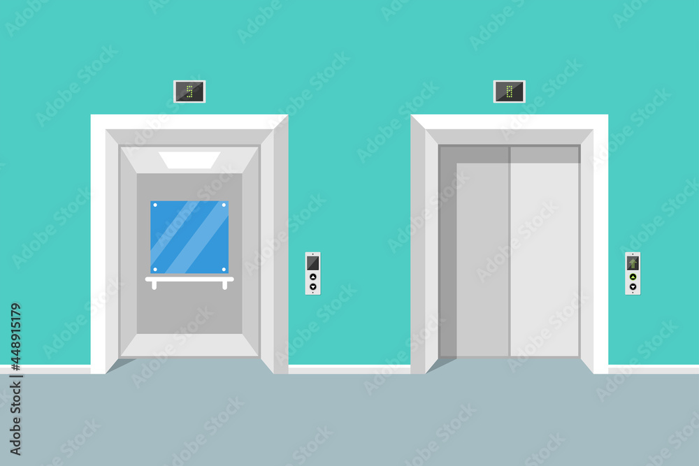Open elevator door. Closed elevator door. Vector illustration flat ...