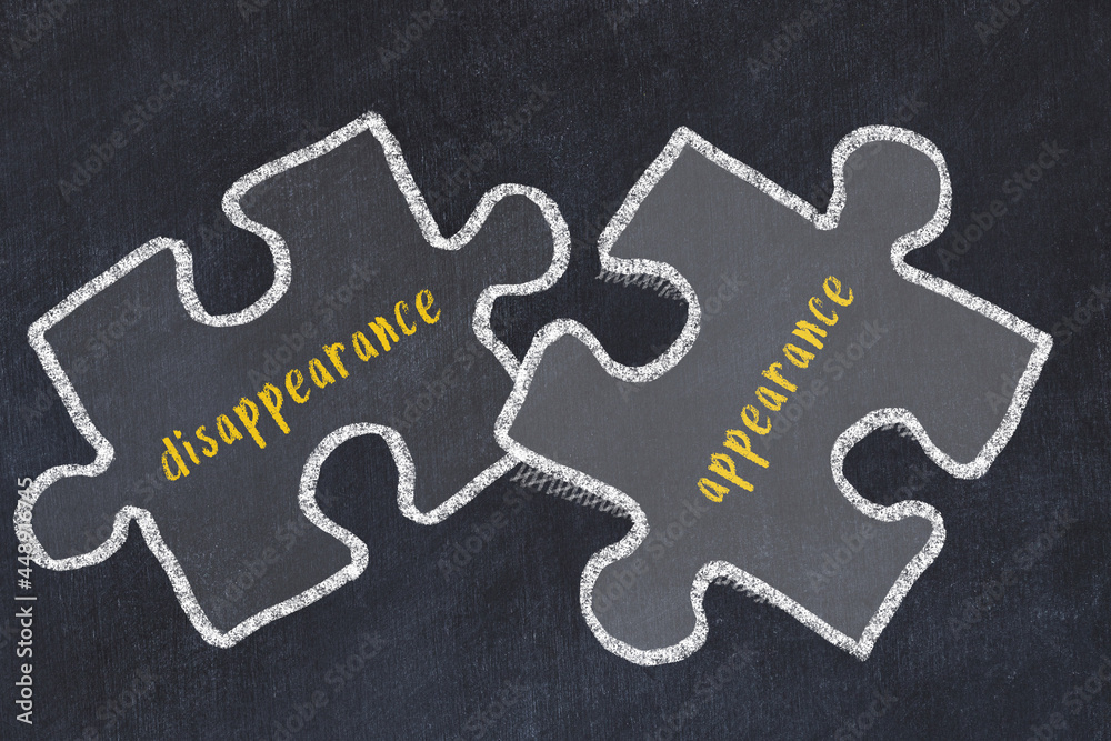 Ploblem solving. Chalk sketch of two puzzles with words disappearance ...