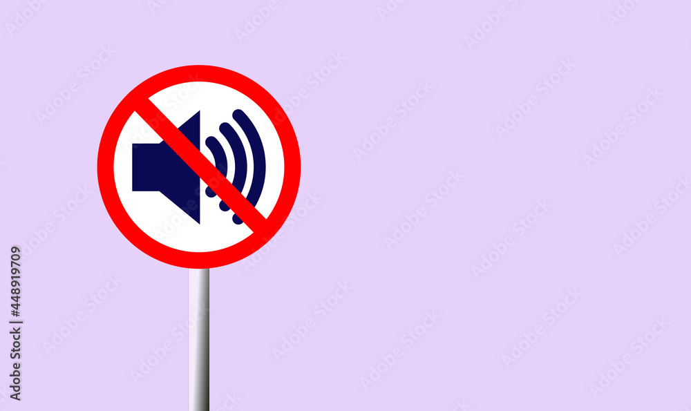 Prohibition traffic sign. No sound signal. SILENCE AREA. Speaker icon ...