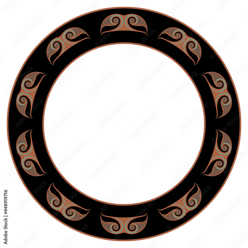 Round ethnic frame with Native American spiral motifs of Aleut Indians ...