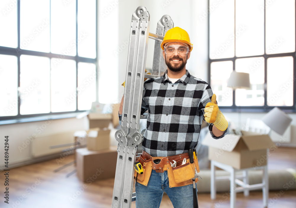 repair, construction and building concept - happy smiling male worker ...