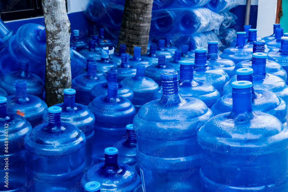 Philippines water refilling station - water containers await refilling ...