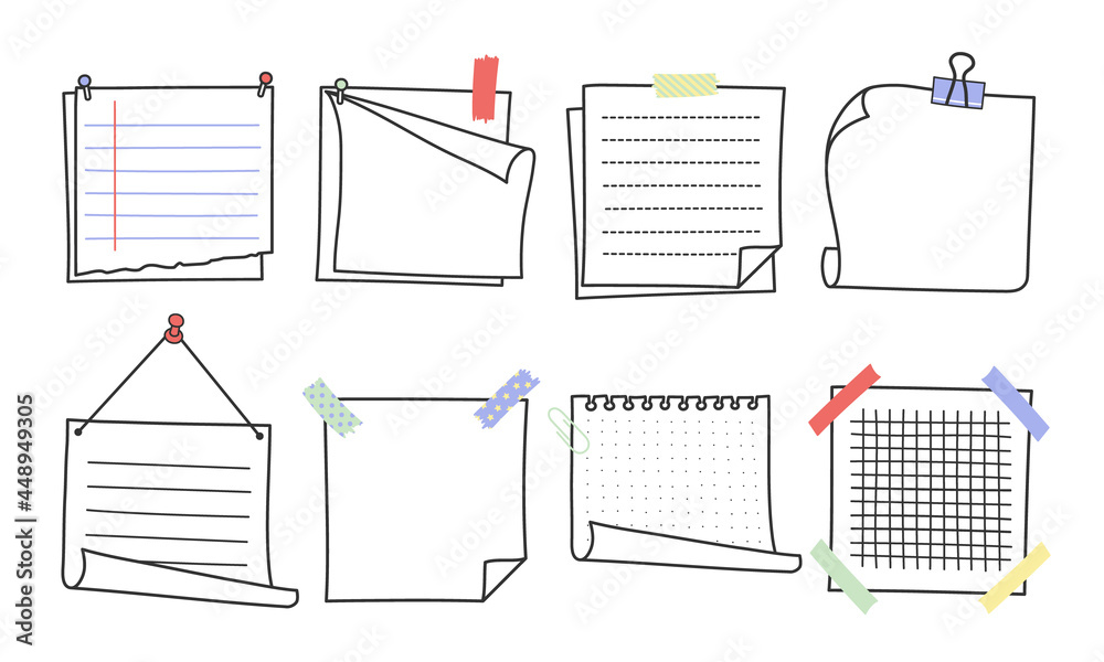 Doodle hand drawn memo notes and reminders vector illustration set ...