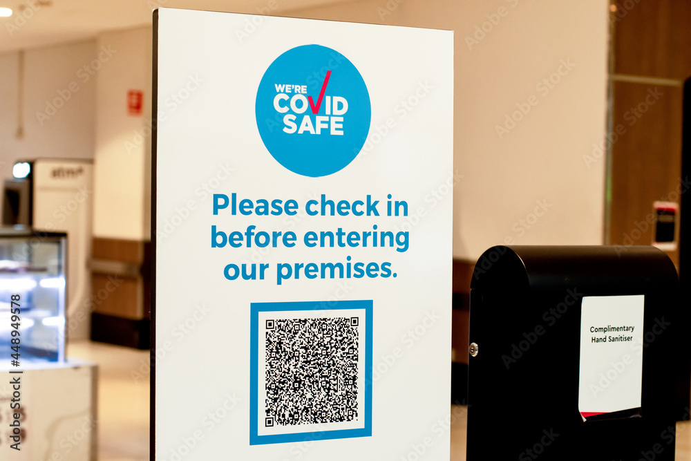 Sydney, Australia 2021-07-30 Mandatory COVID Safe QR-code check in and ...