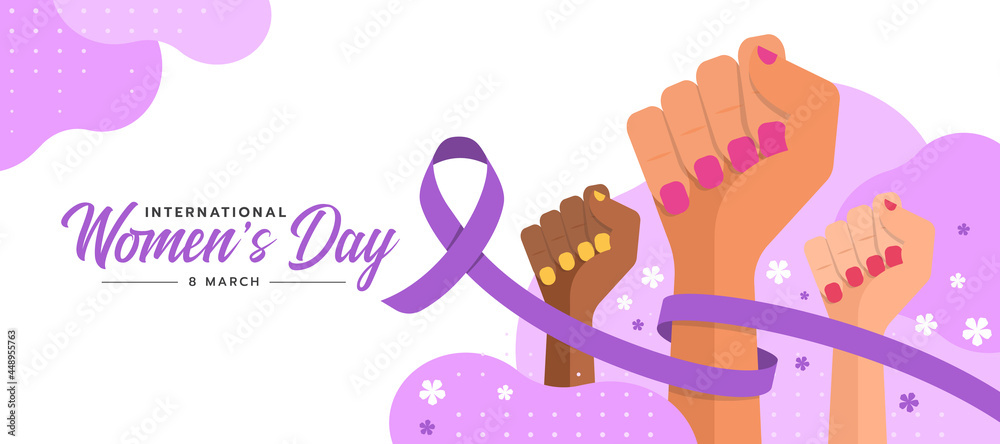 international women day - purple ribbon rolling around woman Fist hand ...