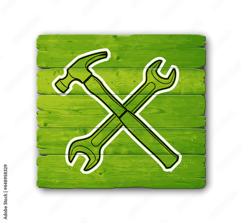 Vecteur Stock Vintage car tool symbols wood board background. Car ...